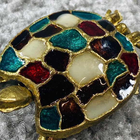 Accents | Turtle Trinket Box Tiny Multicolor Enamel Metal Hinge Open ...